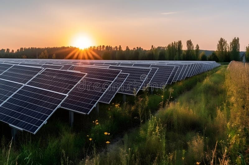 Solar Panels on a Farm. Generative AI. Stock Illustration ...