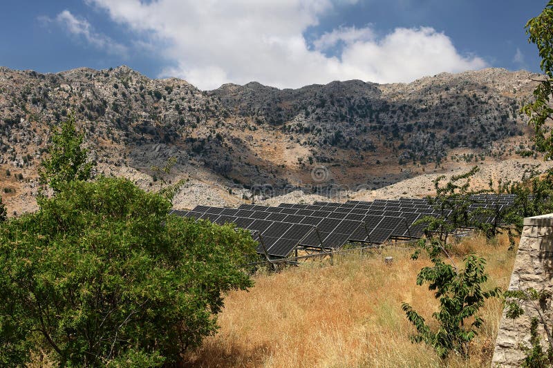Solar Panels Field, Lebanon Stock Photo - Image of trees, sunlight ...