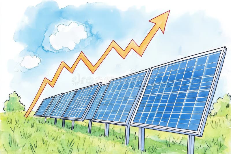 Solar Panels in Field with Rising Graph Symbolizing Growth and ...