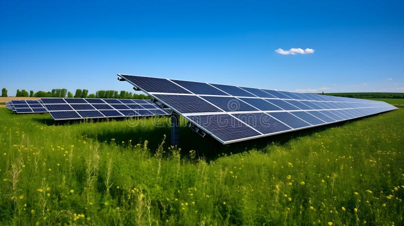 Solar Panels on Field in Summer Stock Image - Image of solar, source ...