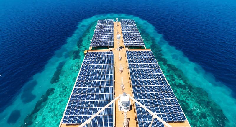 Solar Panels Floating in the Ocean Stock Illustration - Illustration of ...