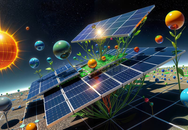 Renewable Elements: Crystal Globe, Solar Panel, Water, and Wind ...