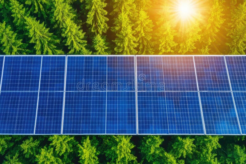 Solar Panels in Forest Canopy with Bright Sunlight Stock Image - Image ...