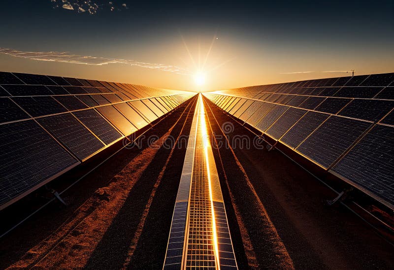 Solar Panels Generate Electricity at Sunset, You Can See the Reflection ...