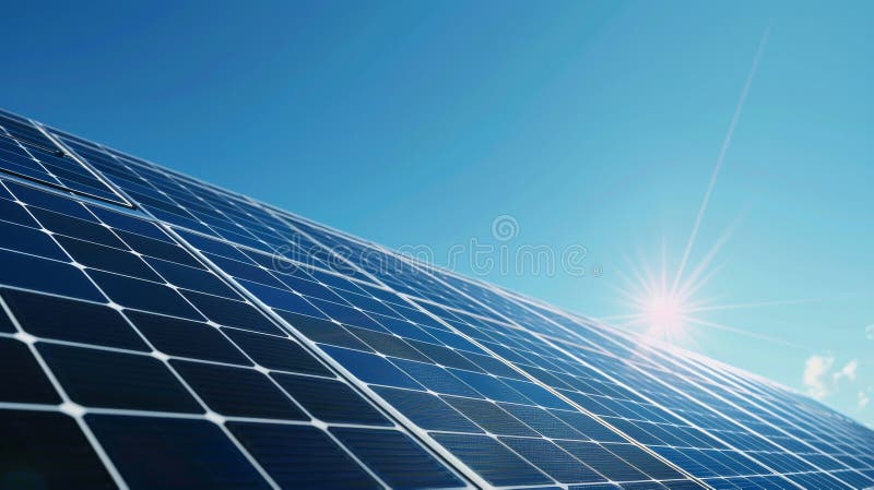 Solar Panels Generating Clean Energy in Sunlight, Clear Sky. Renewable ...