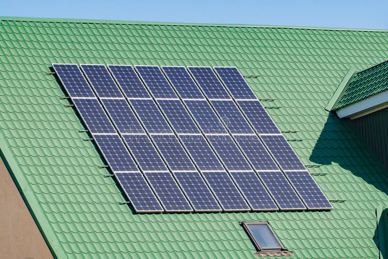 Solar Panels for Generating Electricity on Roof of House Stock Image ...