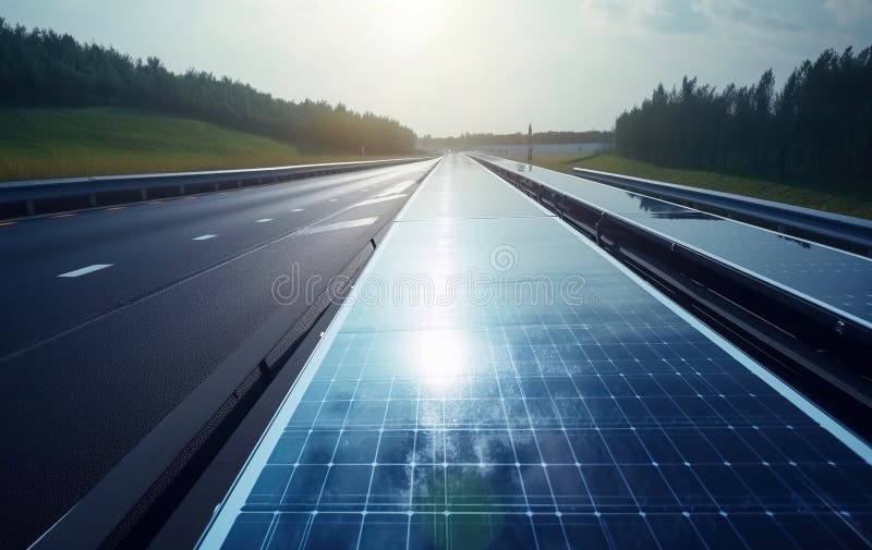 Solar Panels Generators Along the Highway. Clean Technologies of the ...