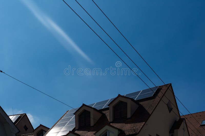 Solar Panels on German House Roof Blue Sky Technology Stock Image ...