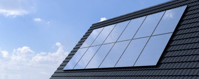 Solar Panels on a Gray Flat Tile Roof Stock Illustration - Illustration ...