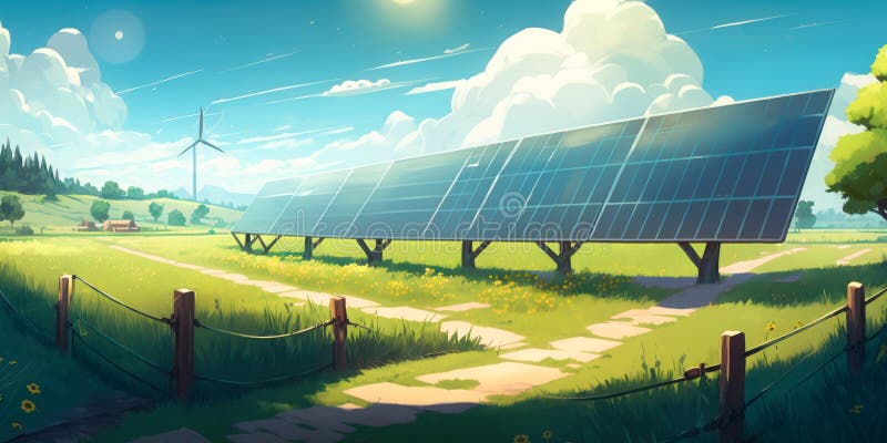 Solar Panels in a Green Field Generative AI Stock Illustration ...