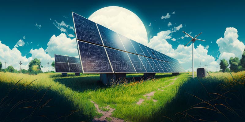 Solar Panels in a Green Field Generative AI Stock Illustration ...