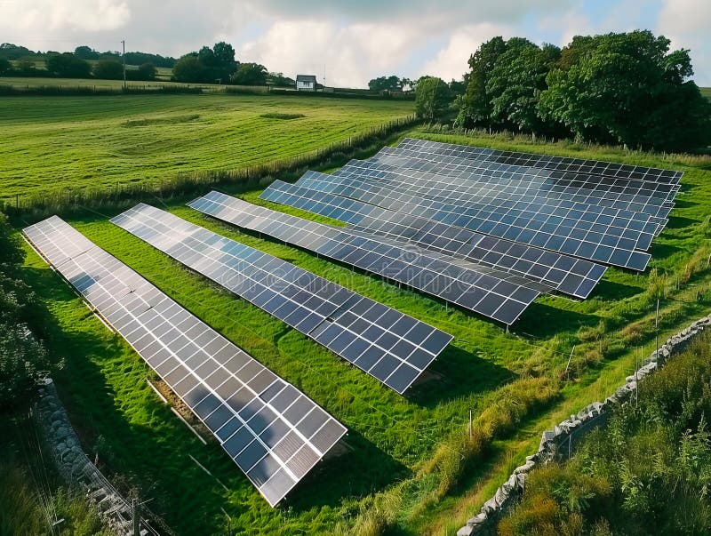 Solar Panels on a Green Field Stock Image - Image of energy, green ...