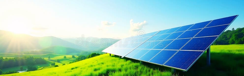 Solar Panels in Green Fields Sunny Day Banner -AI GENERATED IMAGE Stock ...