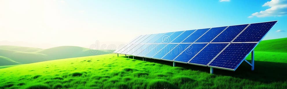 Solar Panels in Green Fields Sunny Day Banner - AI GENERATED IMAGE ...