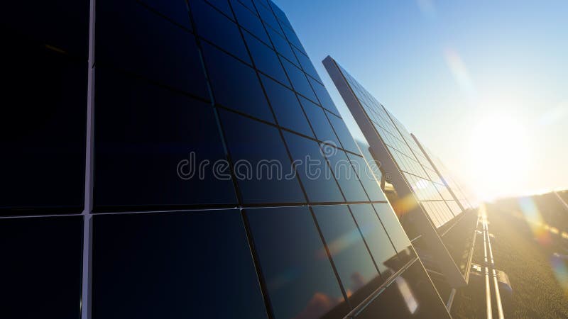 Solar Panels on the Green Fields Under Bright Sun Stock Illustration ...