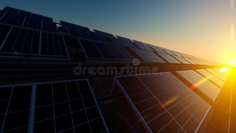 Solar Panels on the Green Fields Under Bright Sun Stock Illustration ...