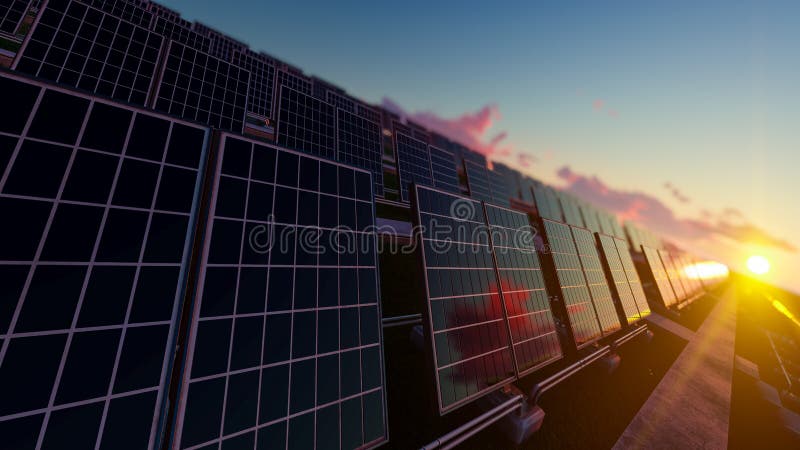 Solar Panels on the Green Fields Under Bright Sun Stock Illustration ...
