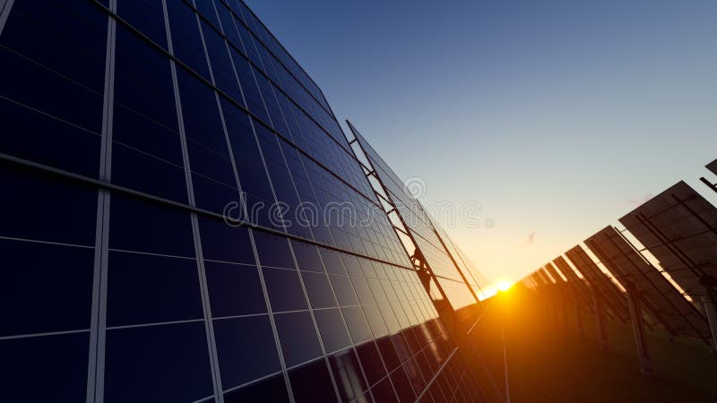 Solar Panels on the Green Fields Under Bright Sun Stock Illustration ...