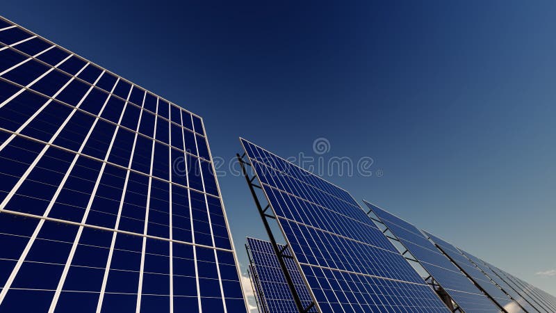 Solar Panels on the Green Fields Under Bright Sun Stock Illustration ...
