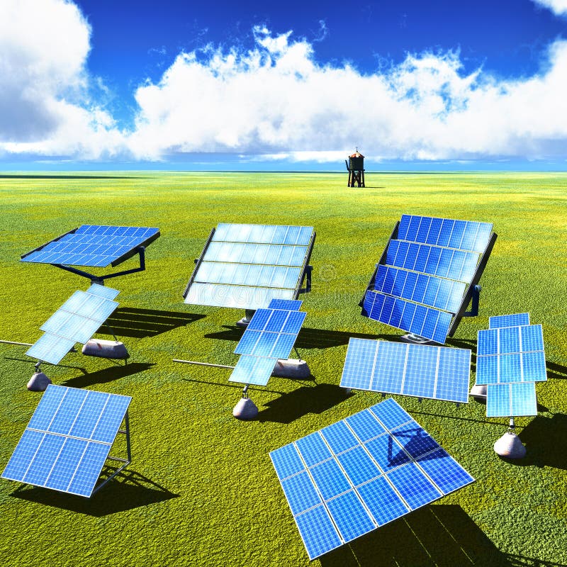 Solar Panels on Green Grass Stock Image - Image of electricity, ecology ...