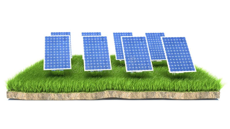 Solar Panels on Green Grass and White Background Stock Illustration ...