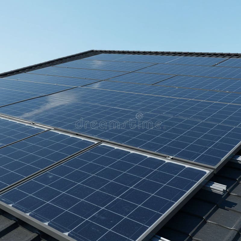Solar Panels with a Grid-like Pattern Installed on a Sloped Roof. they ...