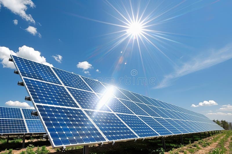 Solar Panels Harnessing Sunlight on a Clear Day with Blue Sky and ...
