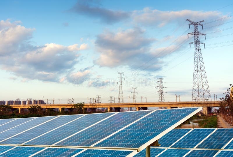 Solar Panels and High-Tower Stock Photo - Image of megawatt, electro ...