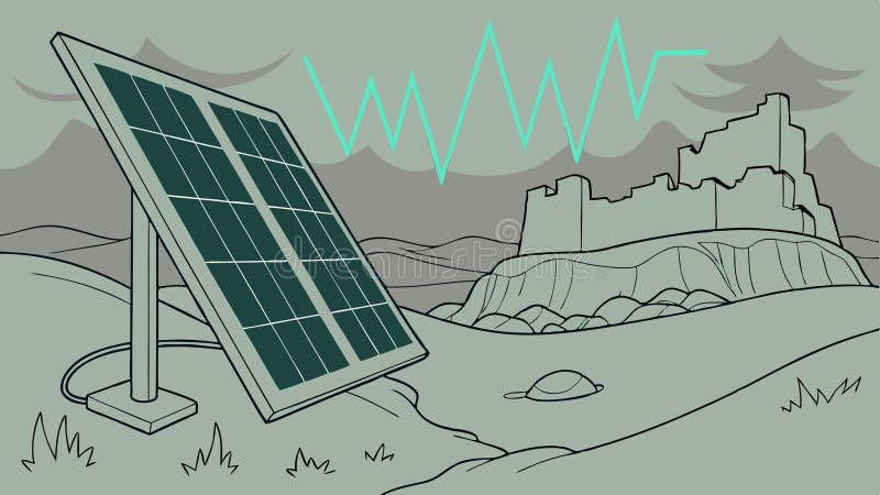 Solar Panels on Hill with Abstract Energy Waves, Vector Design ...