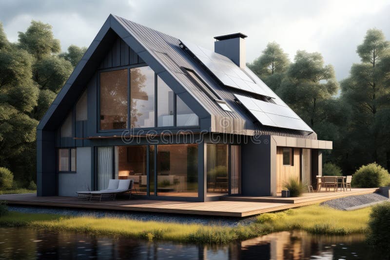 Solar Panels with House, Ecological Environment Concept, Passive House ...