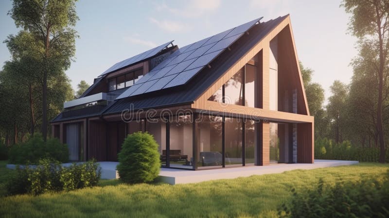 Solar Panels, on the House in the Field, Green Tariff. Generative AI ...