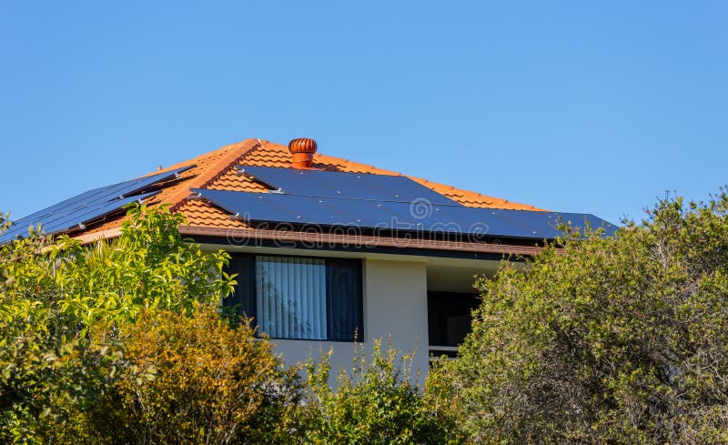 Solar Panels on a House Roof Facing in Two Different Directions Stock ...