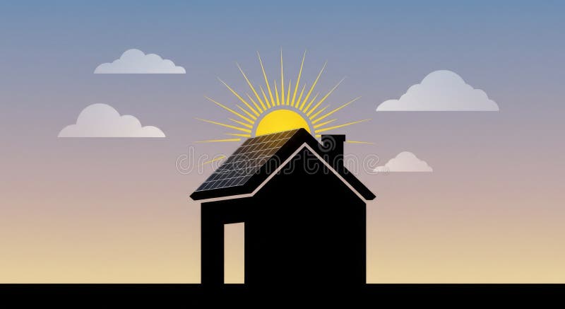 Solar Panels on House Roof at Sunset Illustration Stock Illustration ...