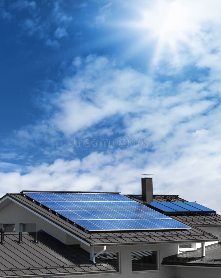 Solar Panels on House Rooftop Stock Photo - Image of technology, solar ...