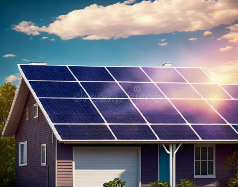 A House with a Solar Panel on the Roof. House Stock Illustration ...