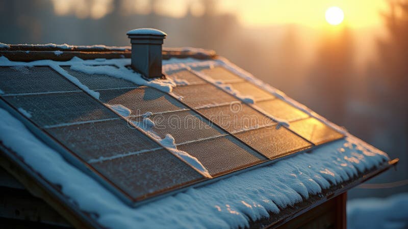 16 Solar Panels Iced Over in Freezing Winter Weather Stock Illustration ...