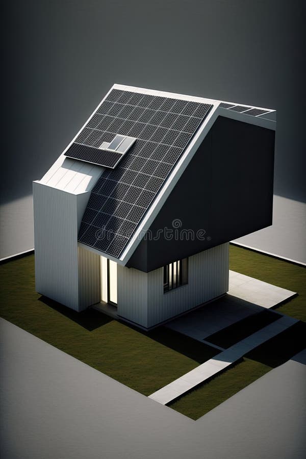 Solar Panels on Idilic 3D House. Natural Resource of Energy. Generative ...
