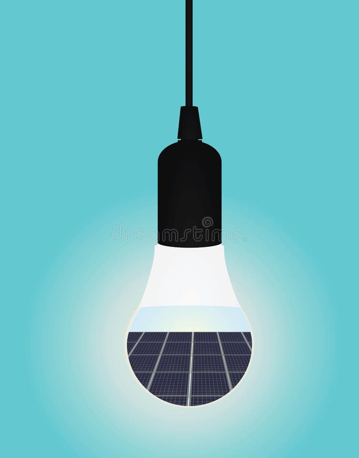 Solar Panel Inside A Idea Electricity Light Bulb. Stock Illustration ...