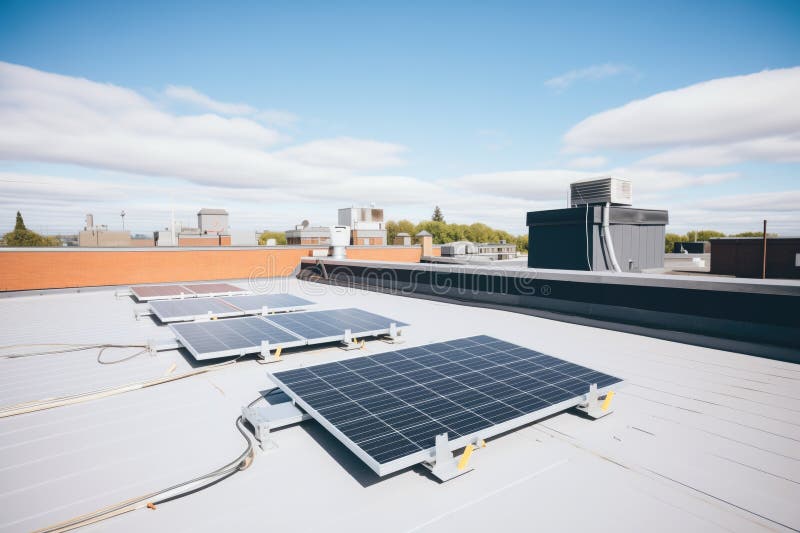 Solar Panels Installation on Flat Rooftop Stock Photo - Image of ...