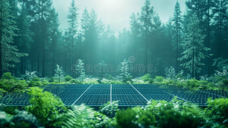 Solar Panels Installed Against the Background of a Dense Forest. Stock ...