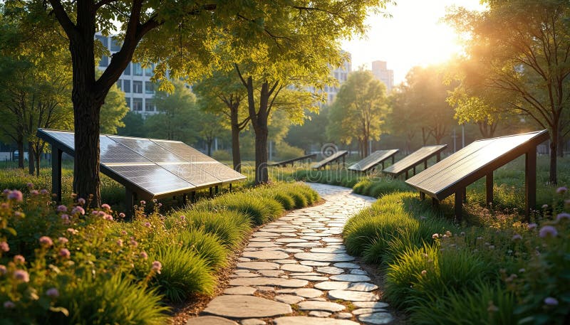 Solar Panels Installed in Community Park Pathway, Utilizing Renewable ...