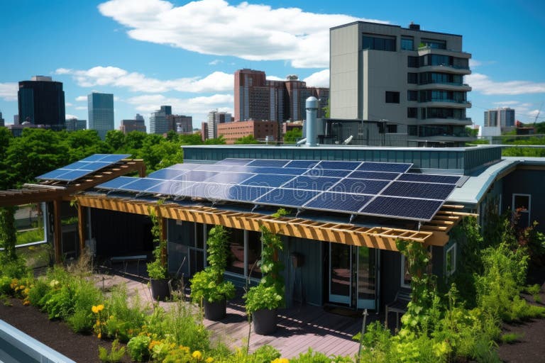 Solar Panels Installed on a Green Rooftop Stock Illustration ...