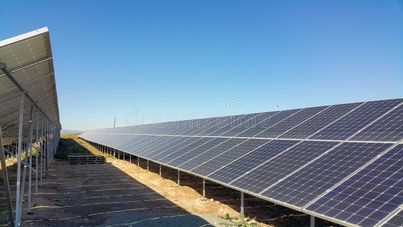 Solar Panels Installed on the Ground, Sunlight Falls on it ...