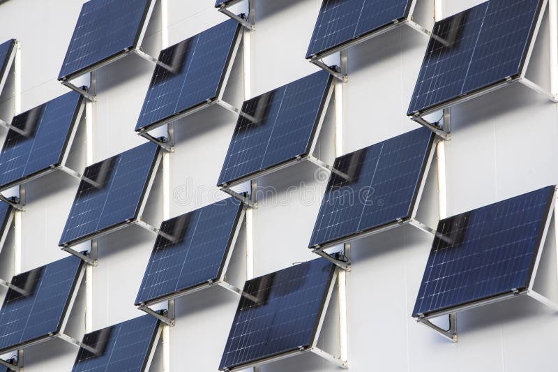 Solar Panels Installed on a Large White Wall Stock Photo - Image of ...