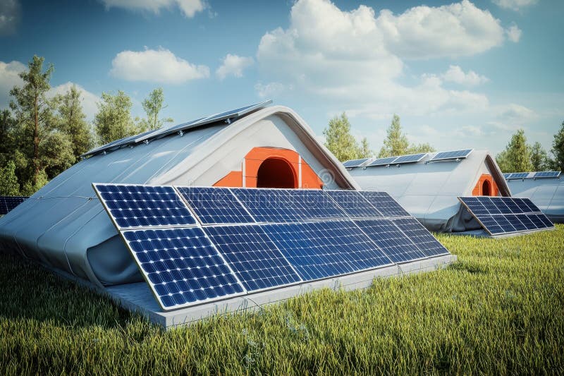 Solar Panels Installed on Modern Sustainable Structures in a Green ...