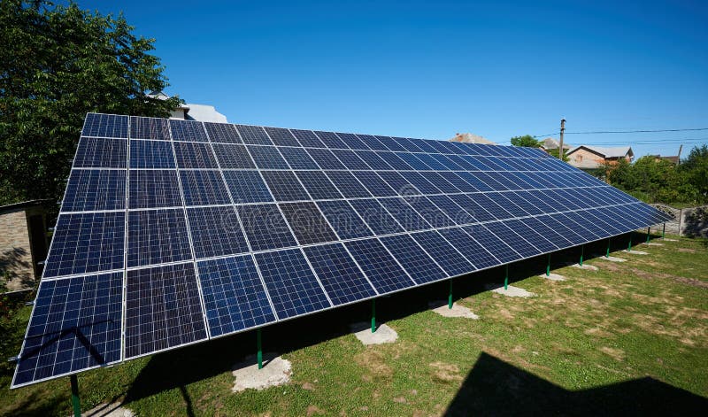 Solar Panels Installed on Outdoors Opened Space Sideview. Stock Image ...