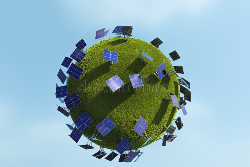Solar Panels Installed Randomly on a Green Sphere Stock Illustration ...
