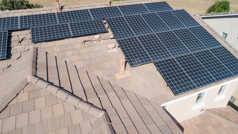 Solar Panels Installed on Roof of Large House Stock Image - Image of ...