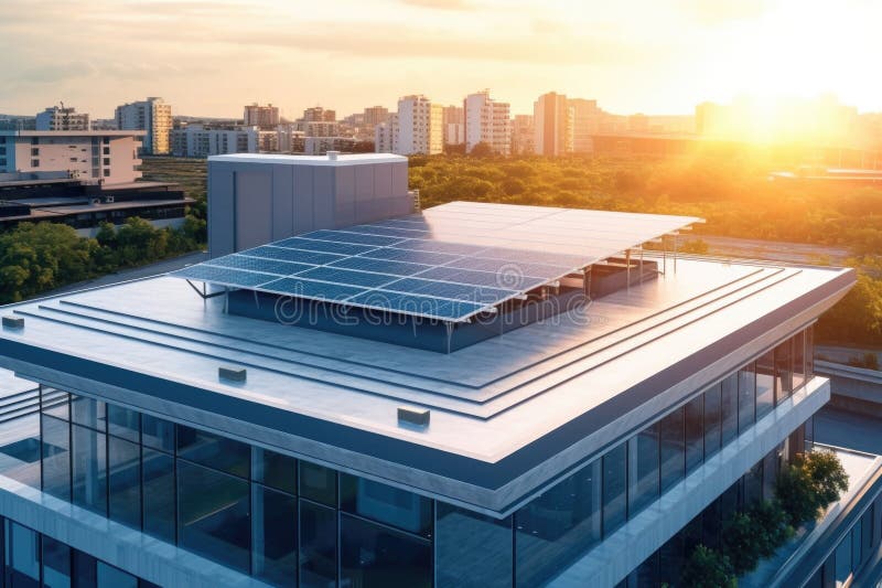 Solar Panels Installed on a Rooftop of a Modern Building Stock Image ...
