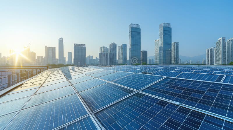Solar Panels Installed on Rooftop Settings Against a Backdrop ...